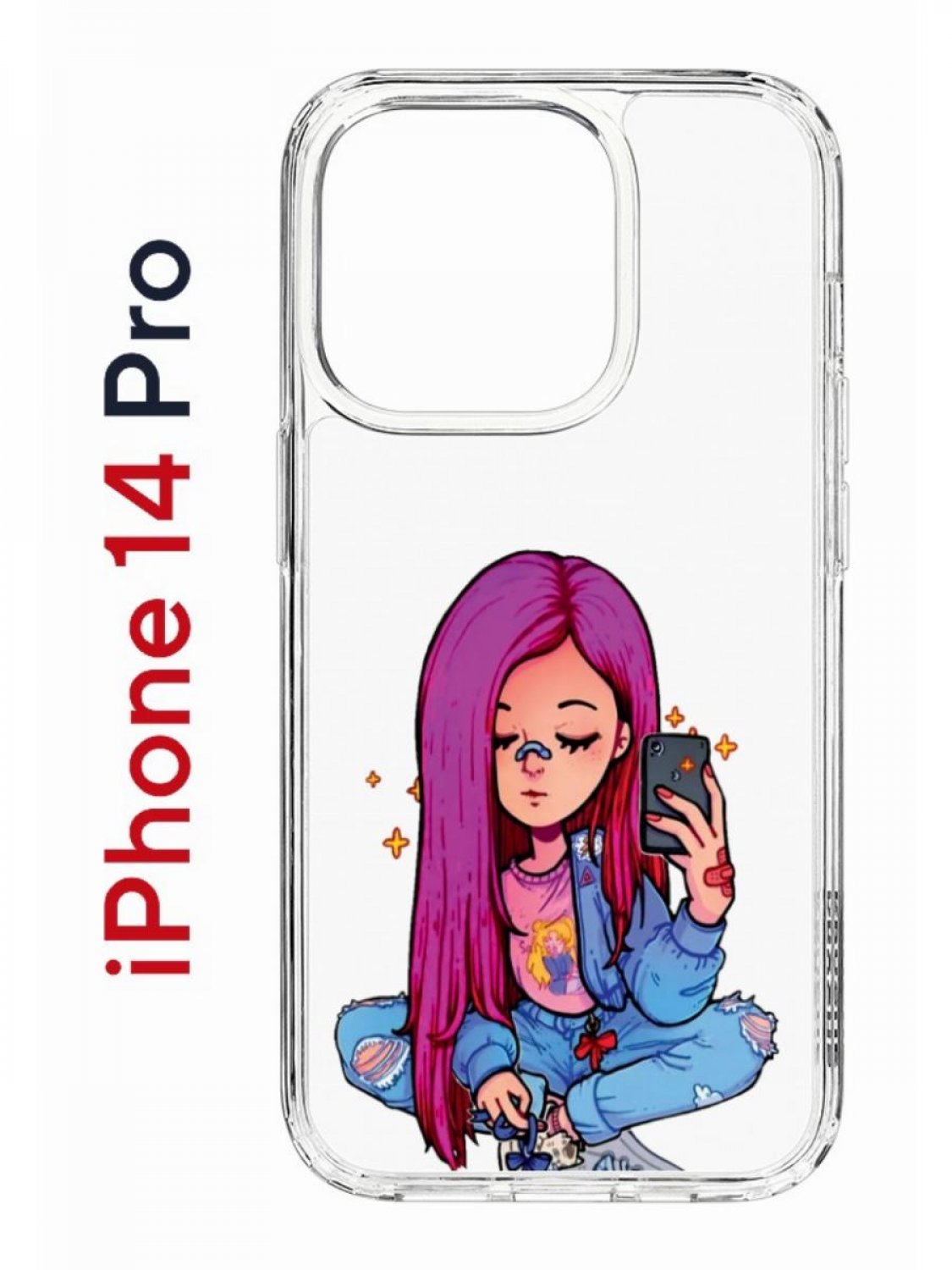 Чехол на iPhone 14 Pro с принтом Kruche Print Pink Hair, бампер с защитой камеры