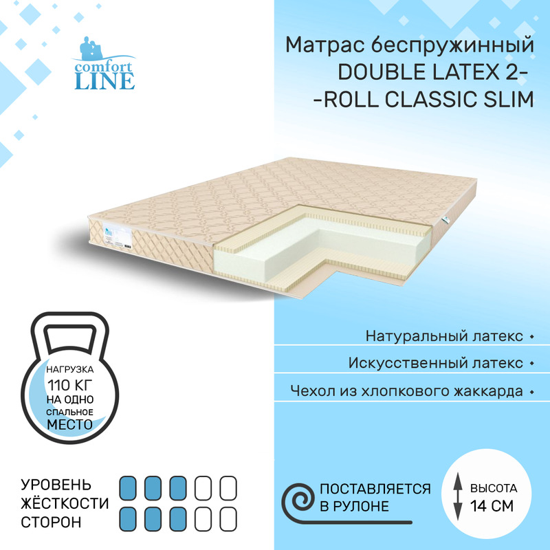 Матрас беспружинный Comfort Line Double latex 2 Roll Classic Slim 155х190, высота 14 см