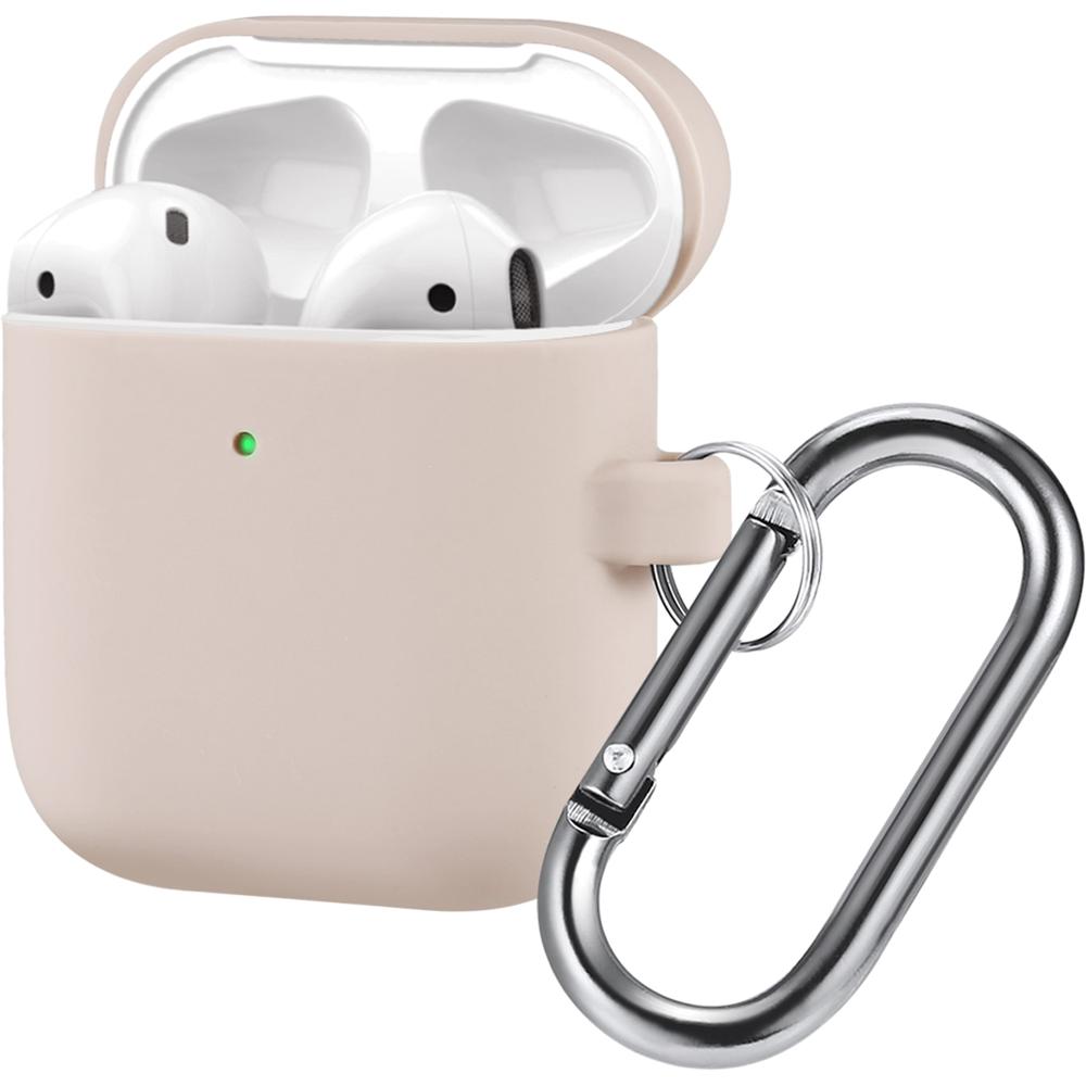 Чехол силиконовый с карабином Brosco для Apple AirPods 2 розово-золотистый