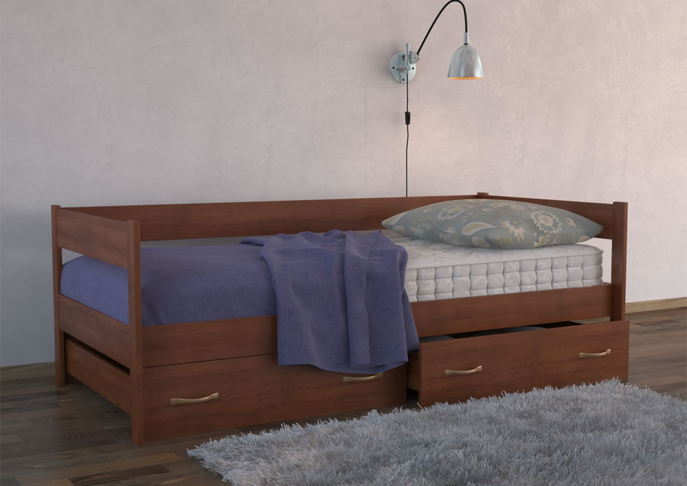 Кровать Дримлайн с выкатными ящиками бук-старая вишня 80х190