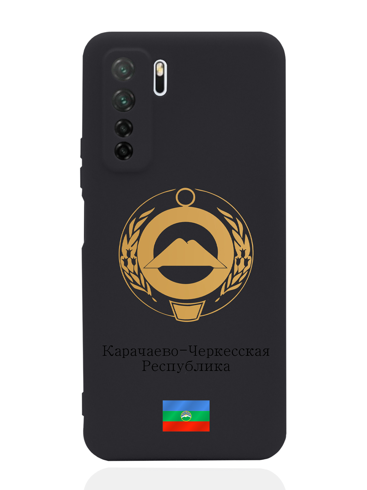 Чехол SignumCase для Huawei P40 lite 5G Золотой Герб Карачаево-Черкесии черный