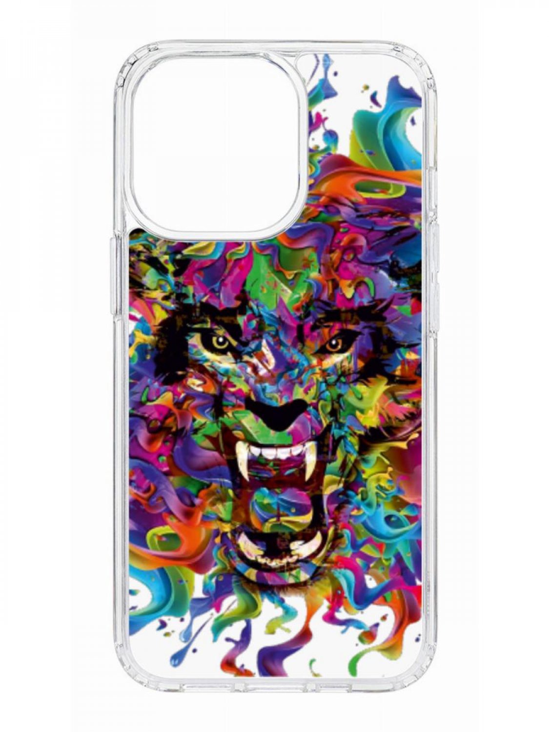 Противоударный чехол для iPhone 13 Pro Kruche Print MagSafe Colored beast прозрачный