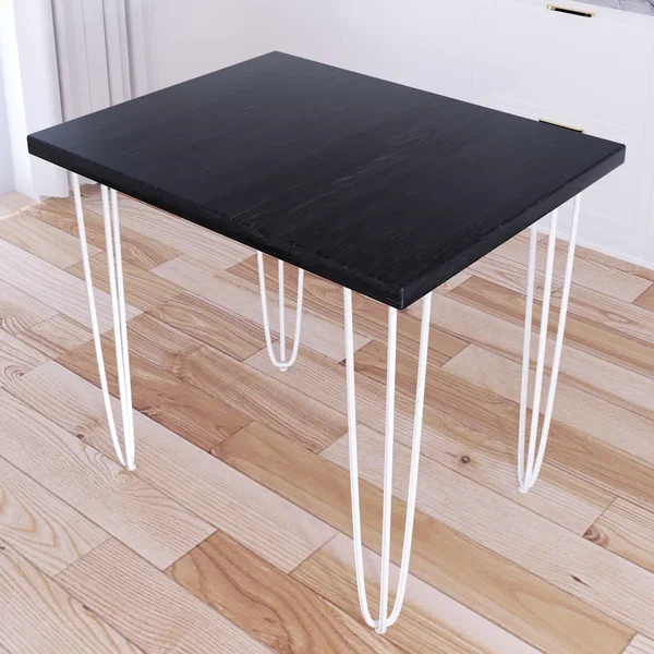 Стол кухонный Solarius Loft металл-дерево 80x60х75 цвет черного оникса с белыми ножками