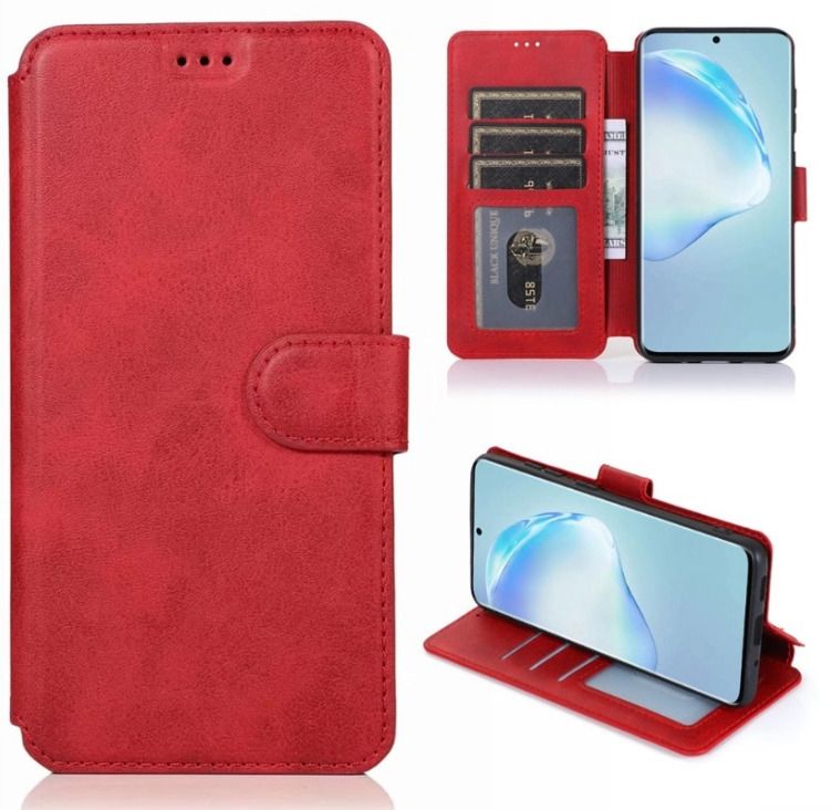 Чехол книжка подставка на Samsung Galaxy A23 4G кожаный флип на магнитах визитница красный