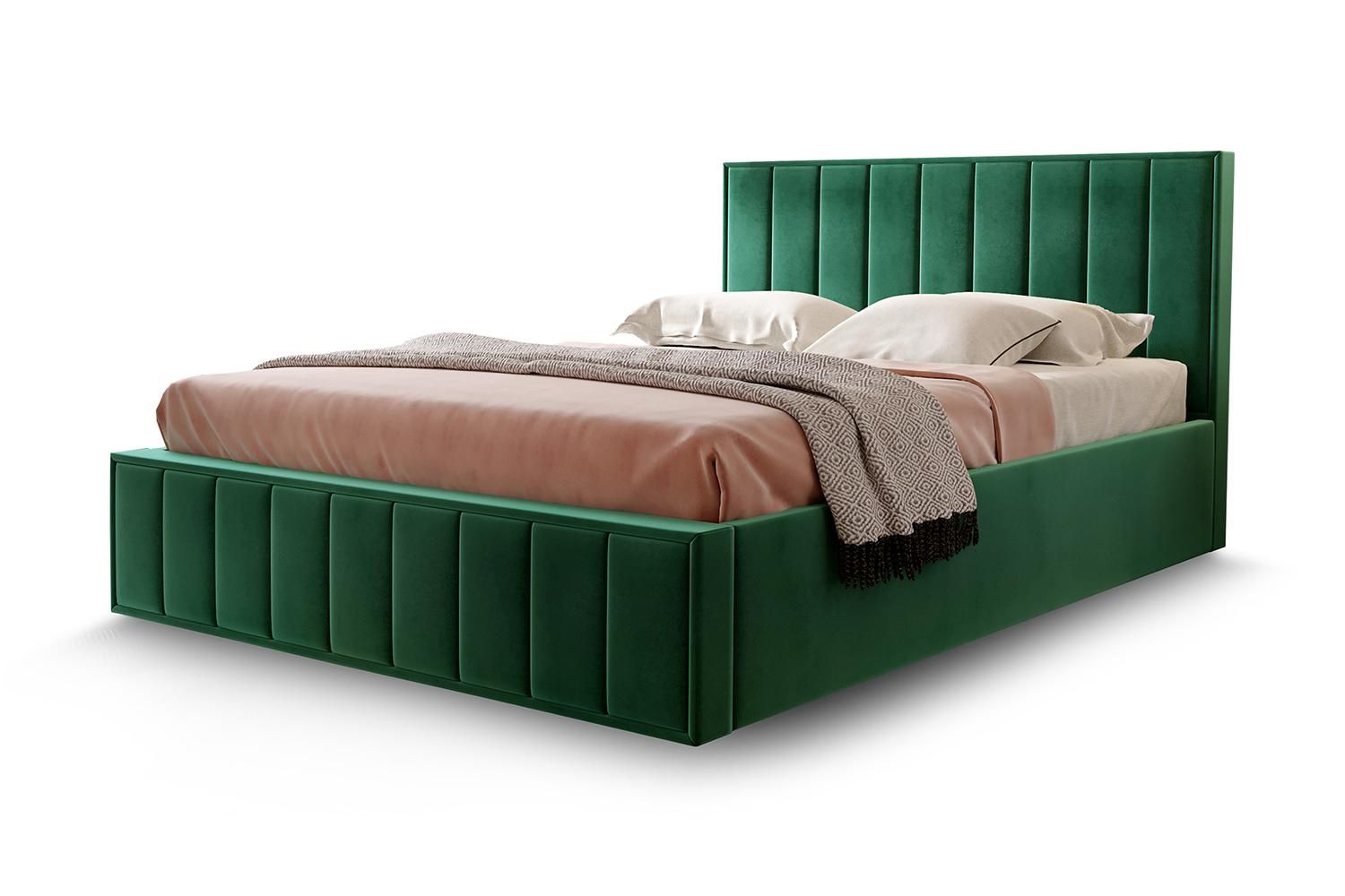 Кровать 140х200 с подъемным механизмом двуспальная Karla с мягким изголовьем зеленый