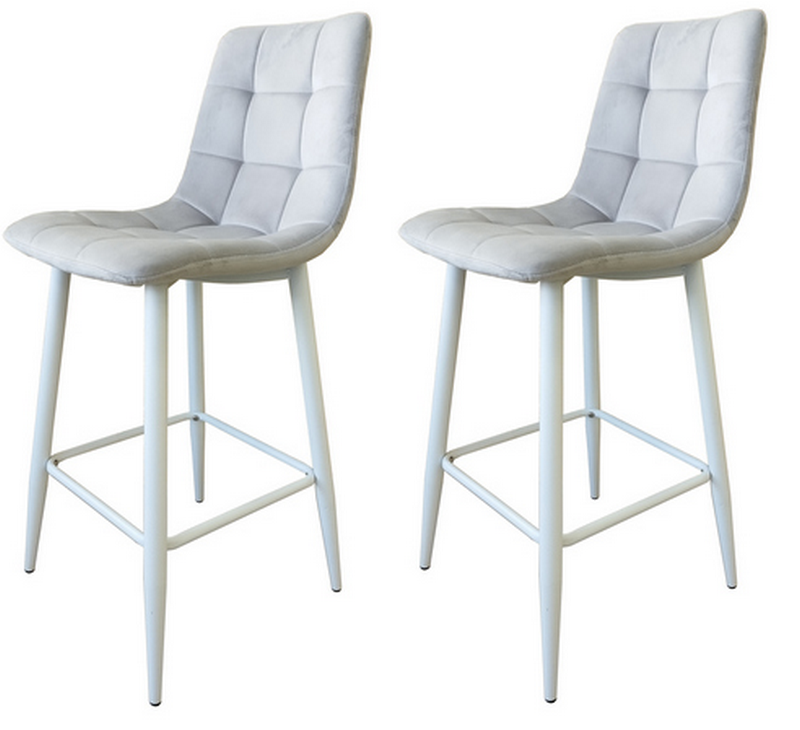 Комплект стульев полубарных Терминал BARNY велюр светло-серый, опоры белые, 2 шт.