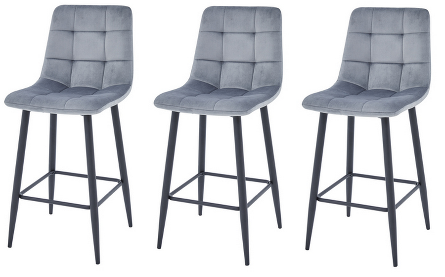 Комплект стульев полубарных Терминал BARNY велюр темно-серый, опоры черные, 3 шт.
