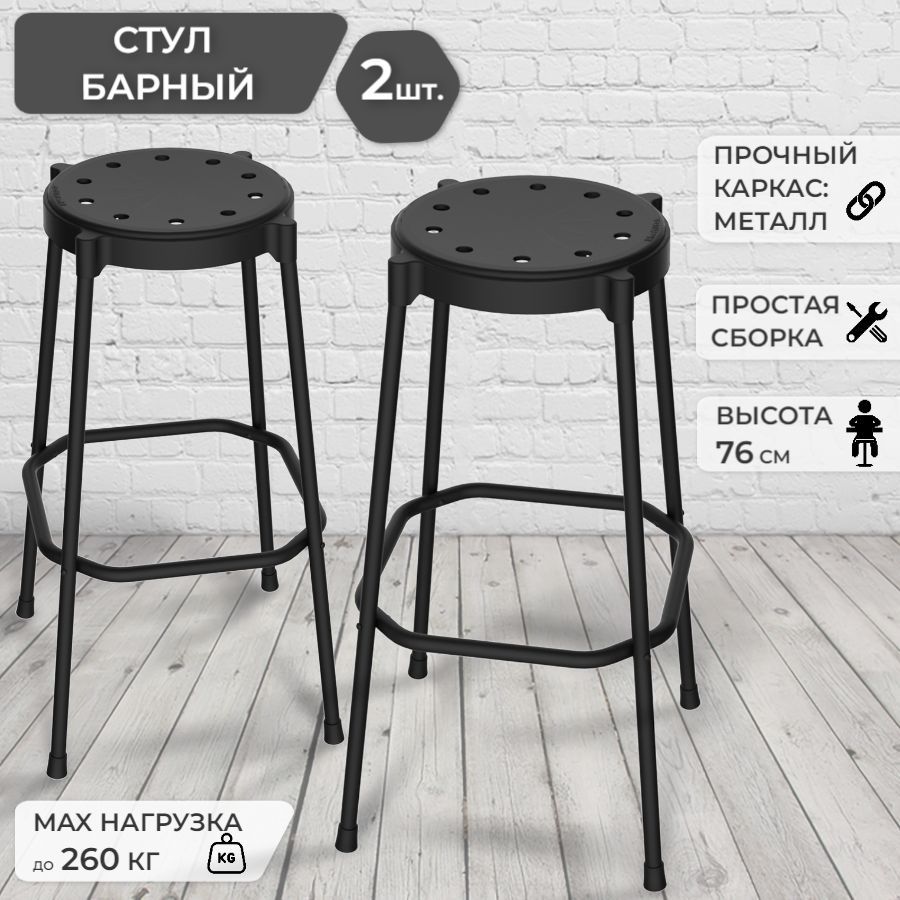 Комплект барных стульев Грин Хауз 2 шт, пластик/металл, черный