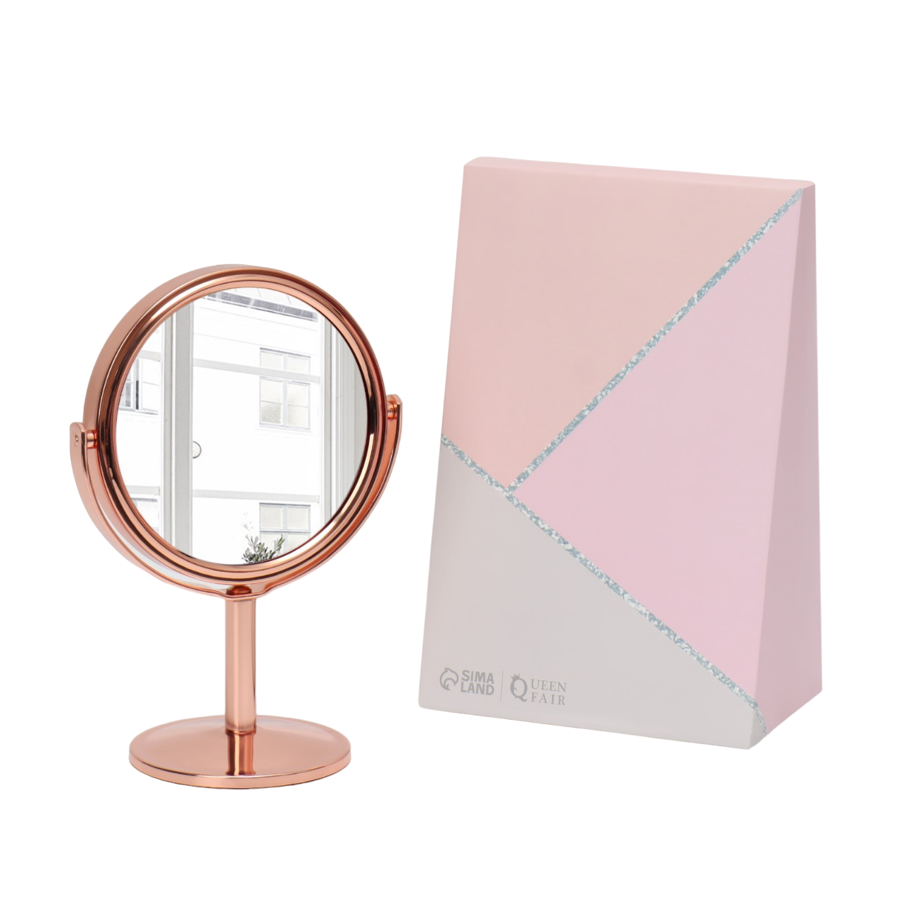 Зеркало в подарочной упаковке, двустороннее, с увеличением, 8,7 см, золотистый