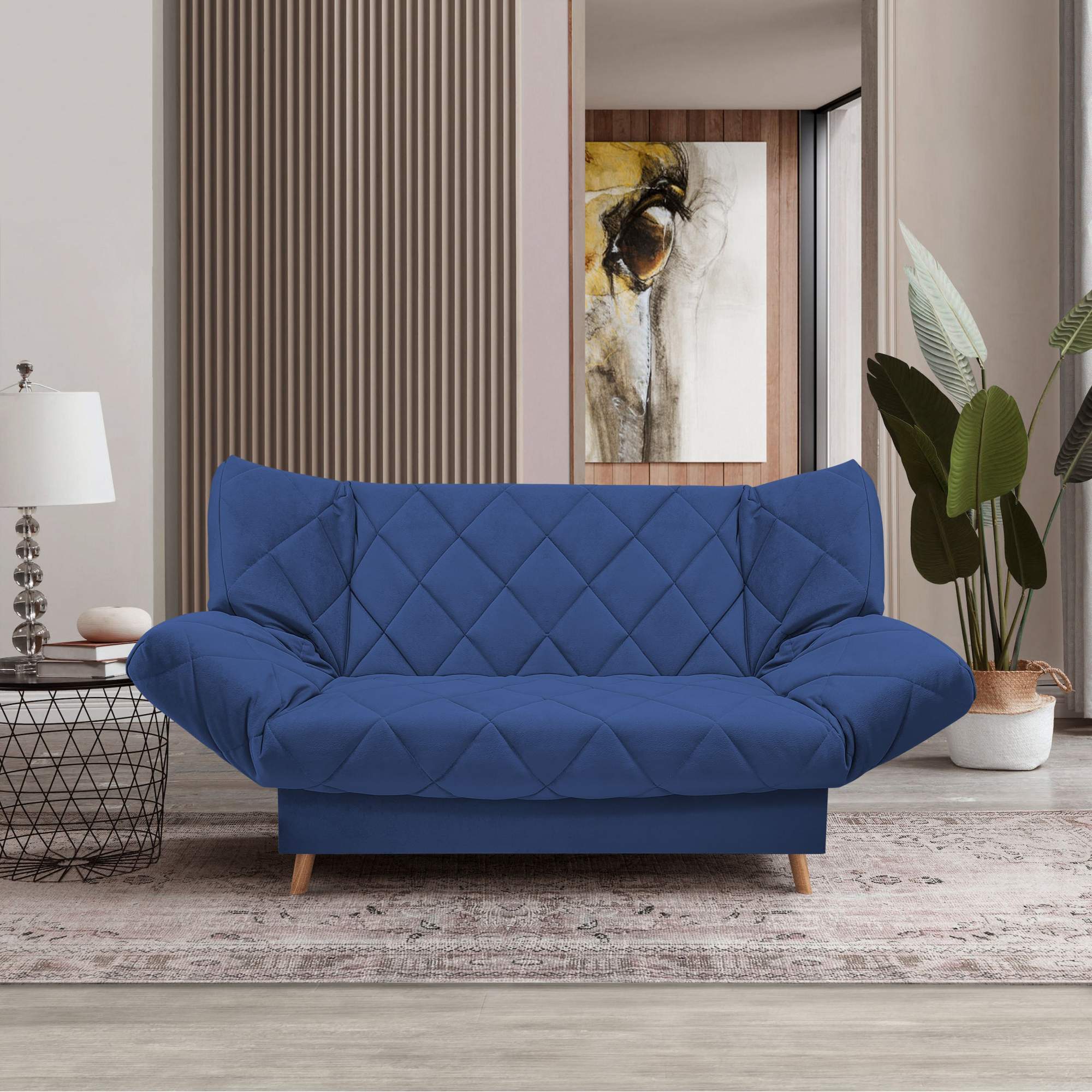 Прямой диван-кровать фабрика мебели Олимп Гермес с ящиком 205х90х105 см Синий