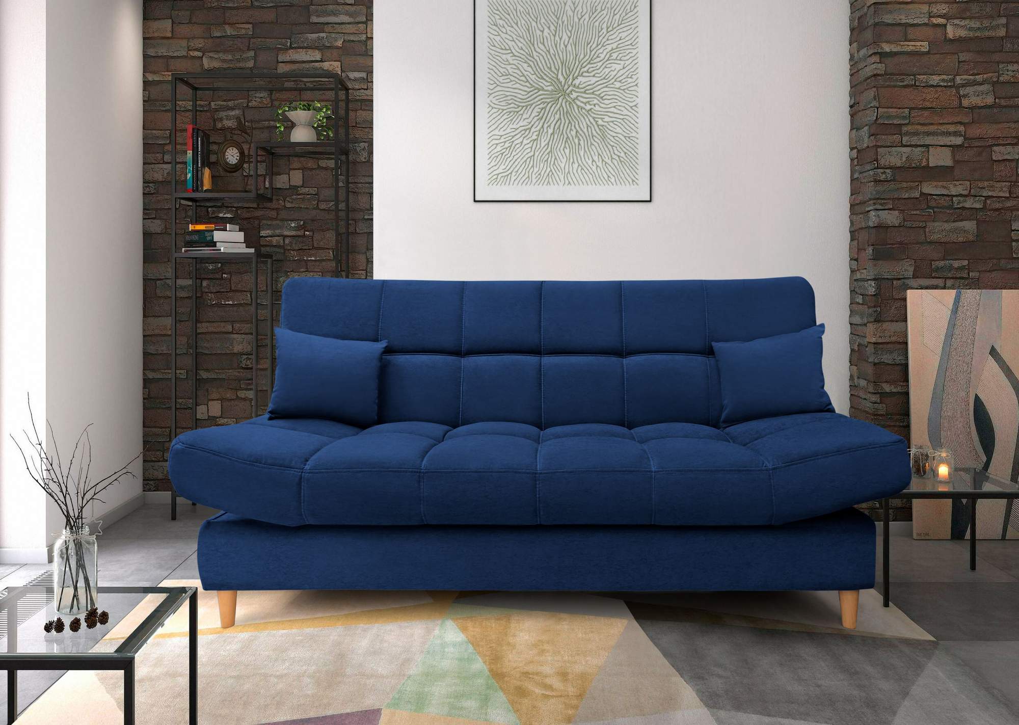 Прямой диван-кровать фабрика мебели Олимп Саймон с подушками 210х90х105 см Синий