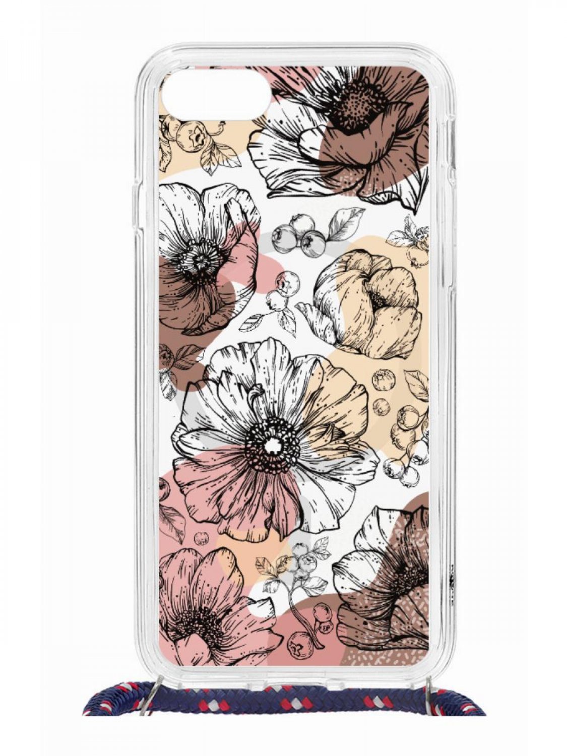 Противоударный чехол для iPhone 7/8 Kruche Print MagSafe Ягоды и Цветы со шнурком на шею