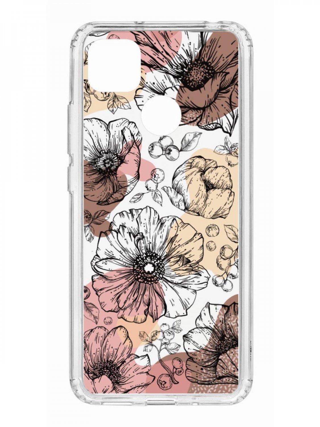 Противоударный чехол для Xiaomi Redmi 9C Kruche Print Ягоды и Цветы прозрачный с рисунком