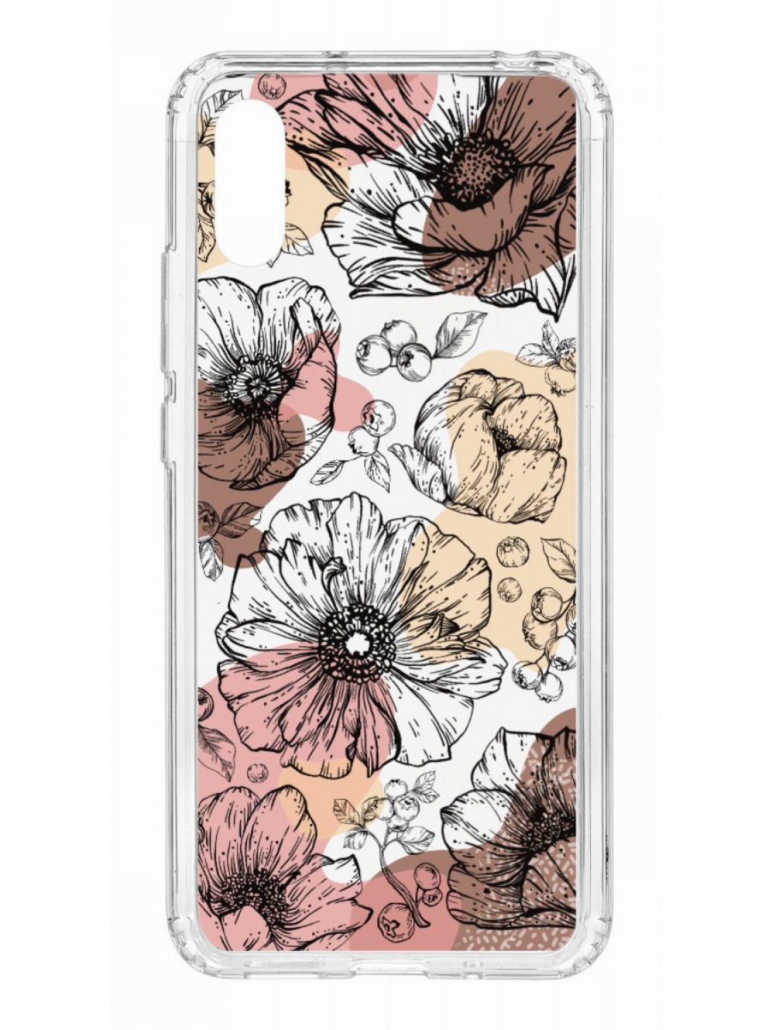 Противоударный чехол для Xiaomi Redmi 9A Kruche Print Ягоды и Цветы прозрачный с рисунком