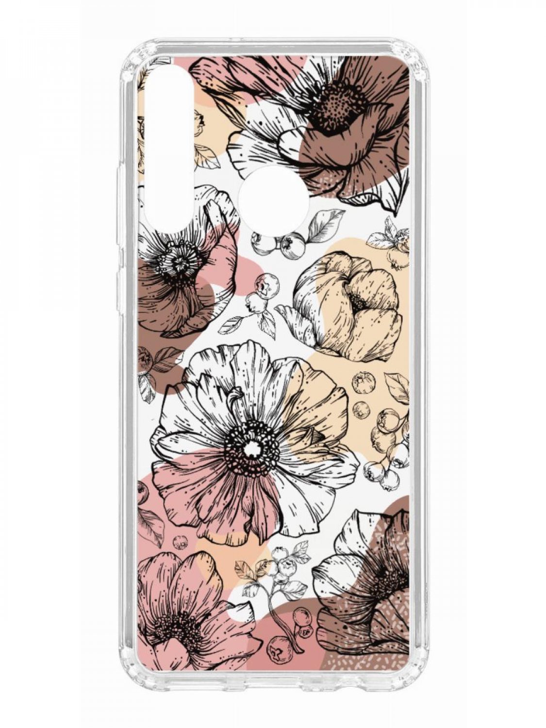 Противоударный чехол для Huawei Y6p 2020 Kruche Print Ягоды и Цветы прозрачный с рисунком