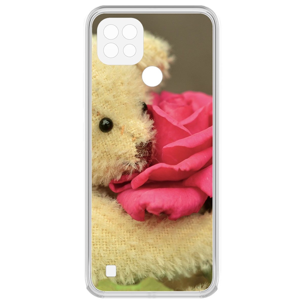 Чехол-накладка Krutoff Clear Case Медвежонок с розой для Realme C21