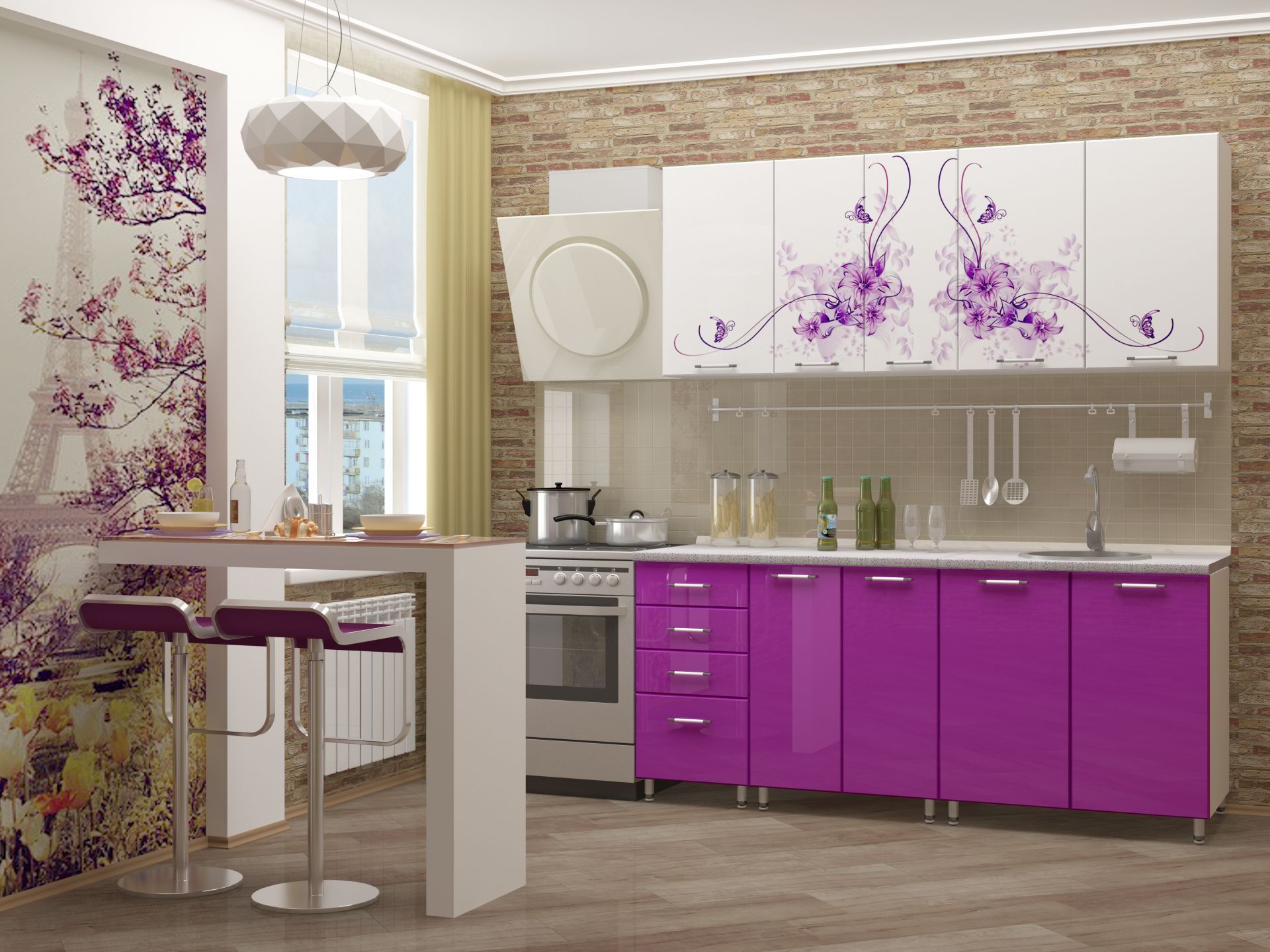 Кухонный гарнитур Вдохновение 1.8 белый/фиолетовый