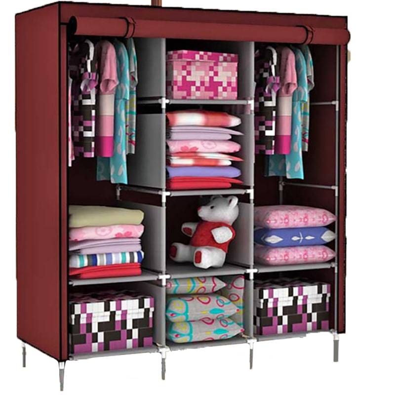 Складной шкаф тканевый каркасный для одежды STORAGE WARDROBE X0001 175_130_45 см бордовый