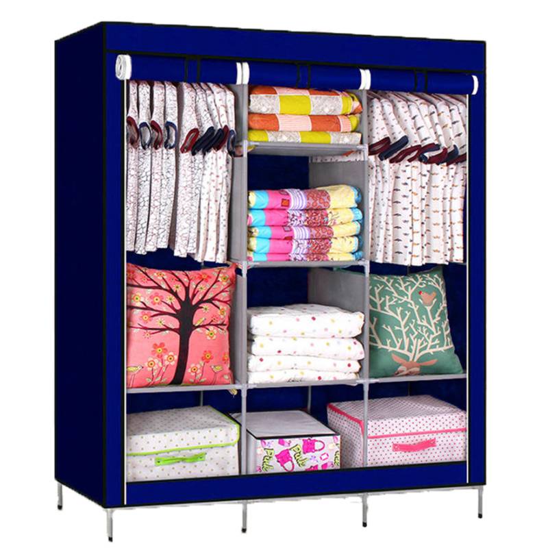 Складной шкаф тканевый каркасный для одежды STORAGE WARDROBE X0001 175_130_45 см синий