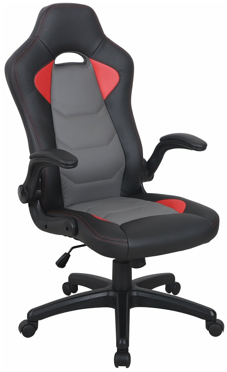 Кресло компьютерное BRABIX "Skill GM-005", откидные подлокотники, экокожа, черное/красное,