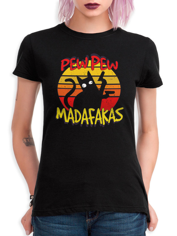 Футболка женская Dream Shirts Котик - Pew Pew Madafakas черная 3XL