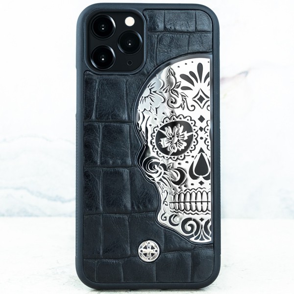 Чехол iPhone 13 Pro Max - Mexican Katrina's Skull Croc Leather Black - Euphoria HM Premium