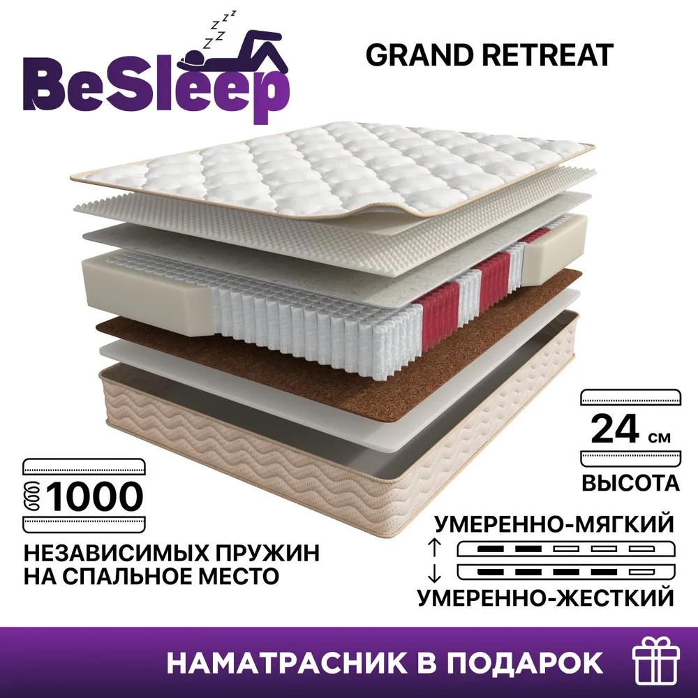 Матрас BeSleep Grand Retreat, Независимые пружины, 180х190 см