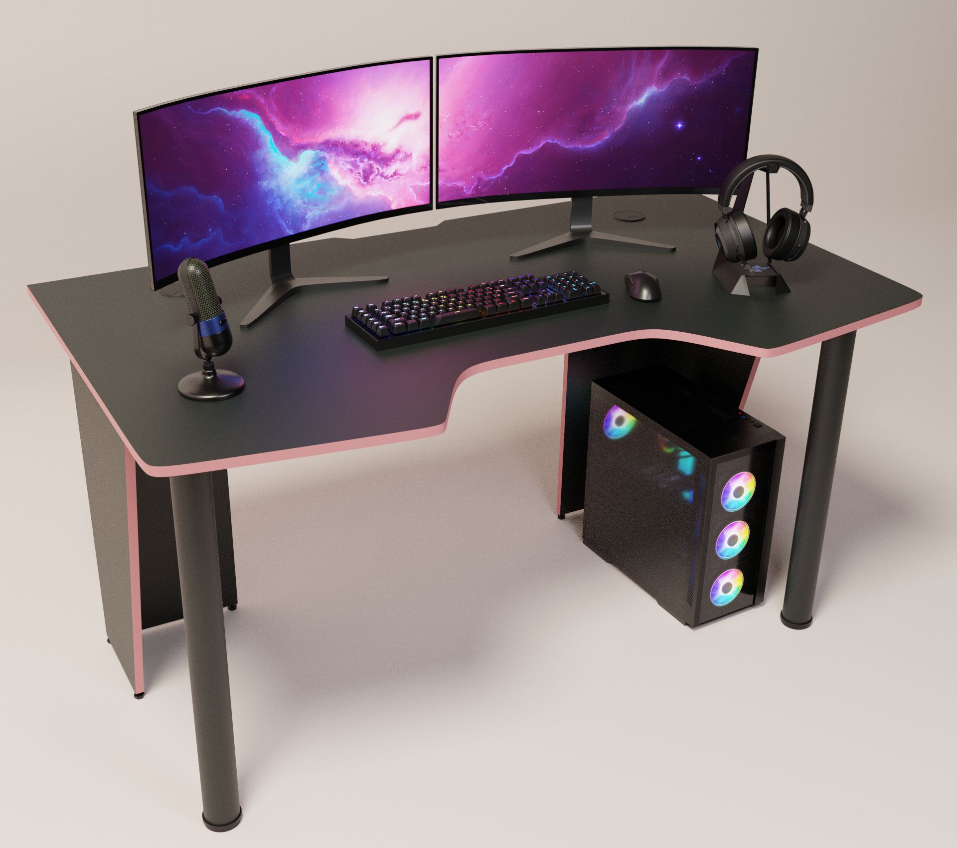Игровой компьютерный стол FPS 140х78х73 Черно-розовый