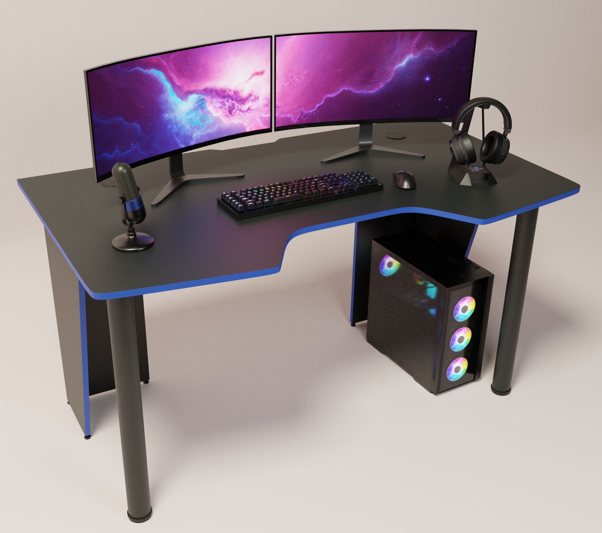 Игровой компьютерный стол FPS 140х78х73 Черно-синий