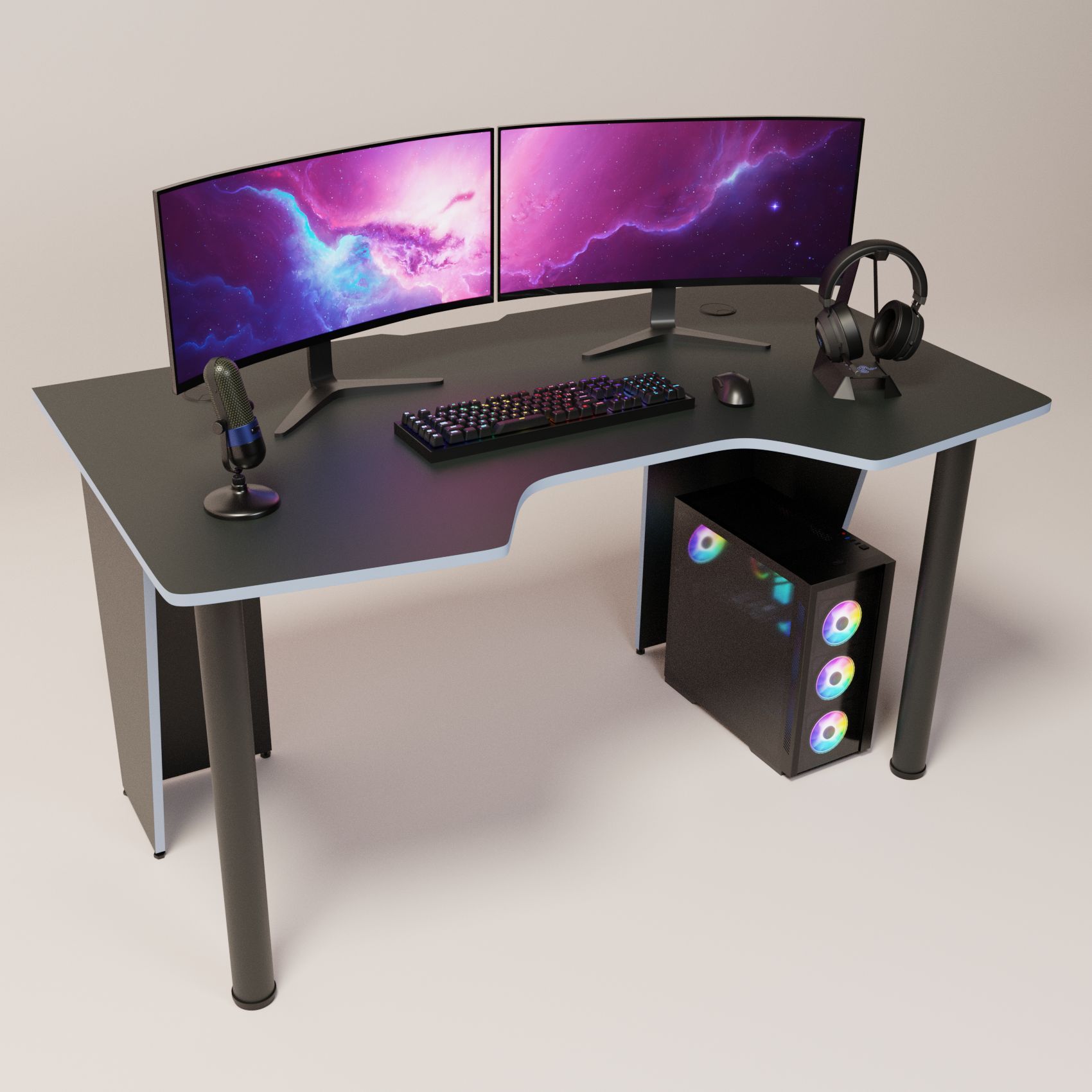 Игровой компьютерный стол FPS 140х78х73 Черно-голубой