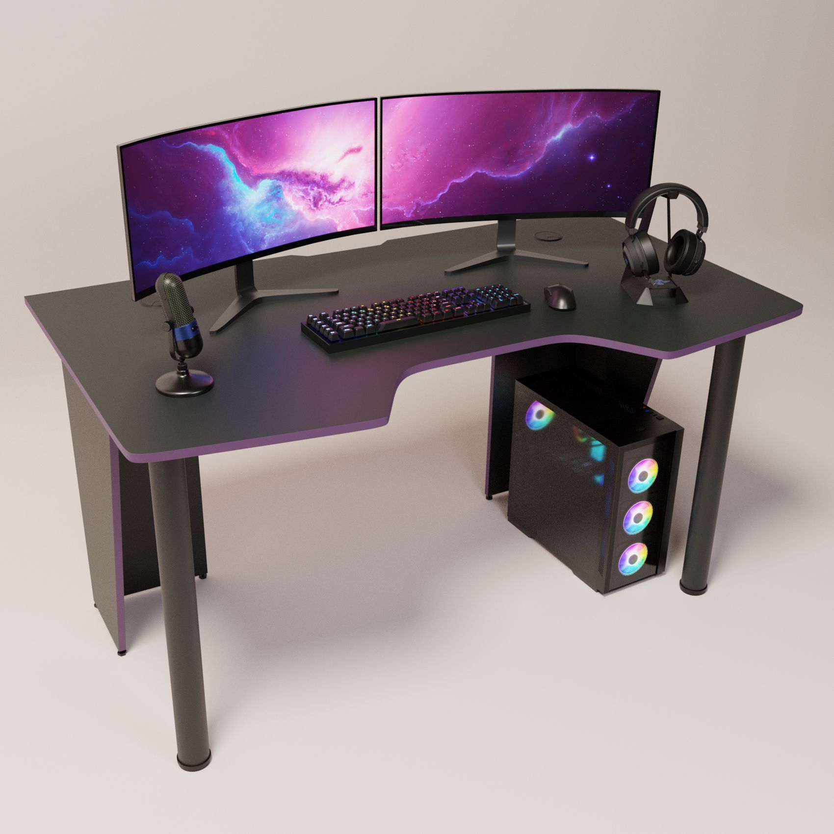 Игровой компьютерный стол FPS 140х78х73 Черно-фиолетовый
