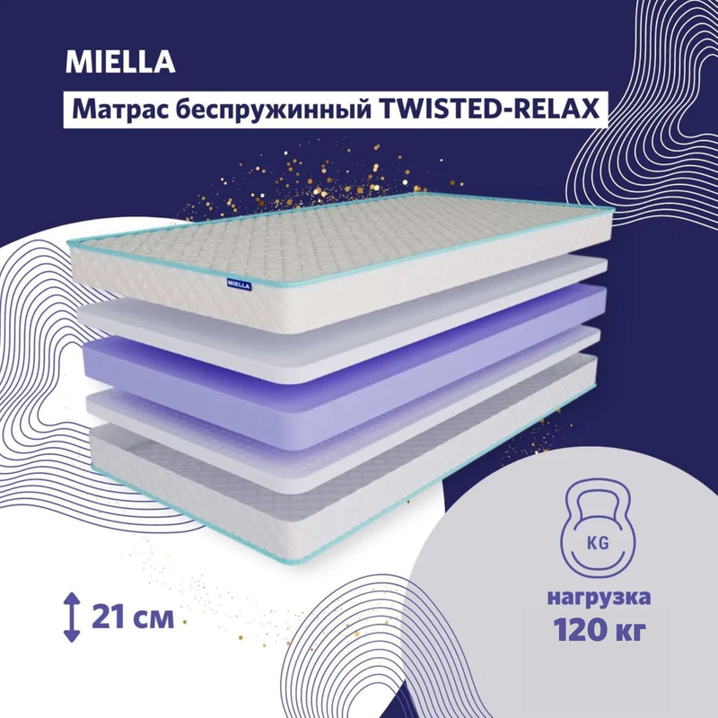 Матрас Miella Twisted-Relax для кровати, ортопедический, беспружинный 110х195 см