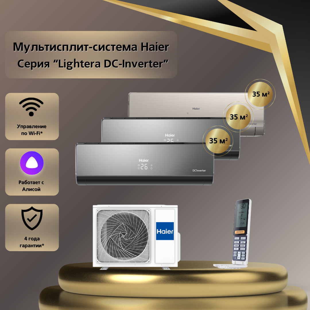 Мульти сплит-система Haier 2 х AS12NS6ERA-B+AS12NS6ERA-G/3U70S2SR5FA+Wi-Fi модуль ESP32