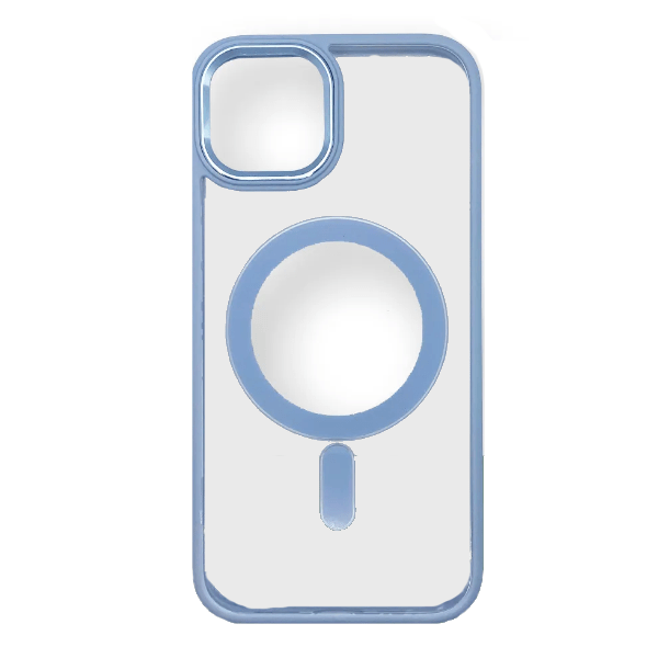 Чехол Iphone 14 Plus MagSafe цветной, прозрачный-голубой