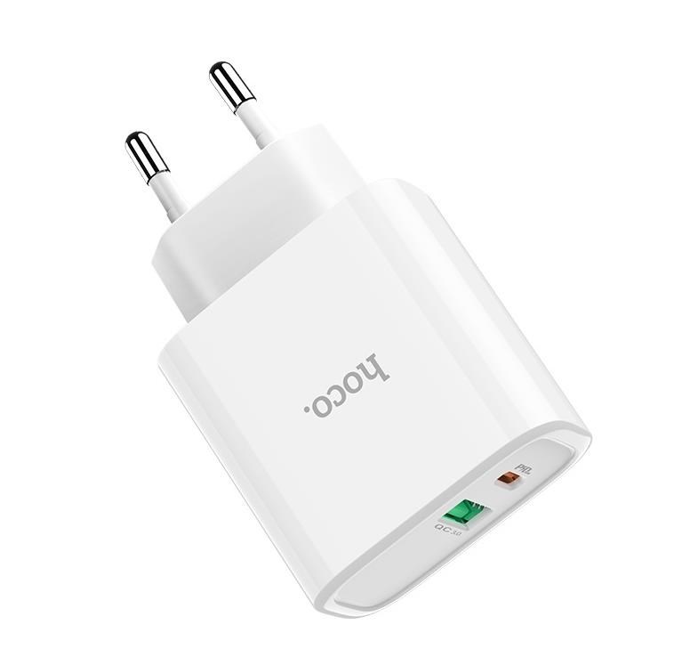 Сетевое зарядное устройство Hoco C57A, 1xUSB; 1xUSB Type-C, 3,1 A, white