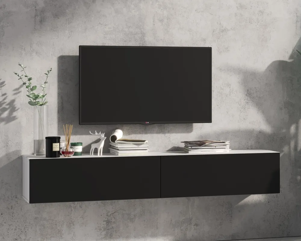 Тумба под телевизор НК мебель Somero V белый матовый/черный матовый 180.2х38х30.2 см