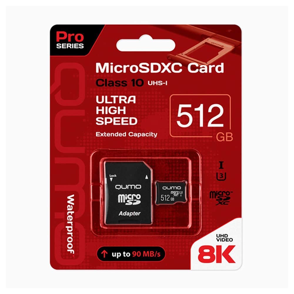 Карта памяти Qumo Pro Seria microSDXC 512GB + адаптер (QM512GMICSDXC10U3)