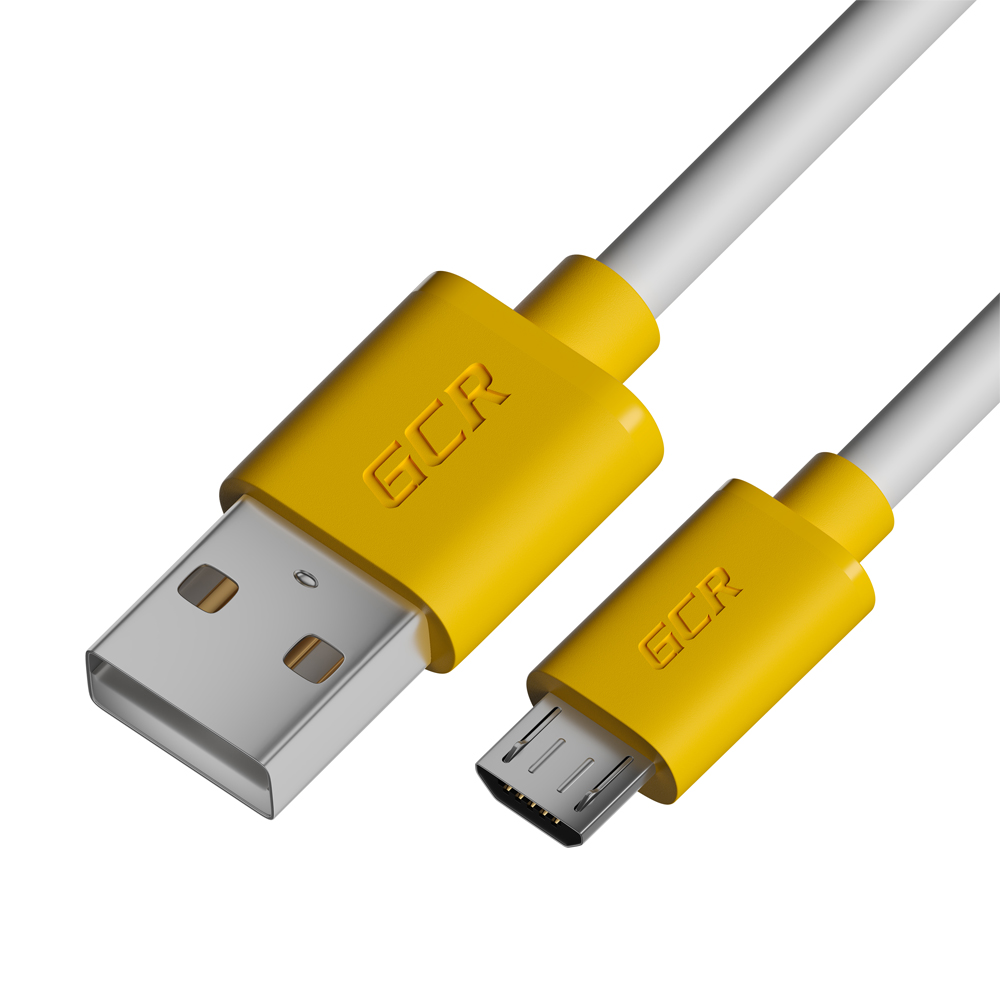 Кабель GCR USB - MicroUSB 50cm White-Yellow GCR-53220
