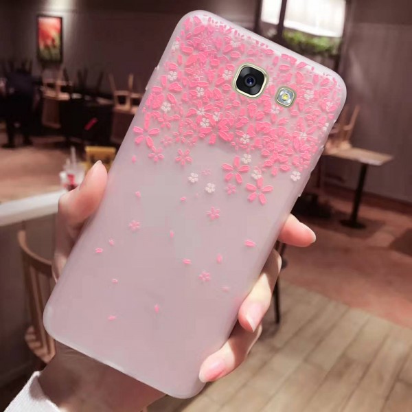TPU чехол матовый soft touch для Samsung A720 Galaxy A7 (2017) (Цветы Розовый)