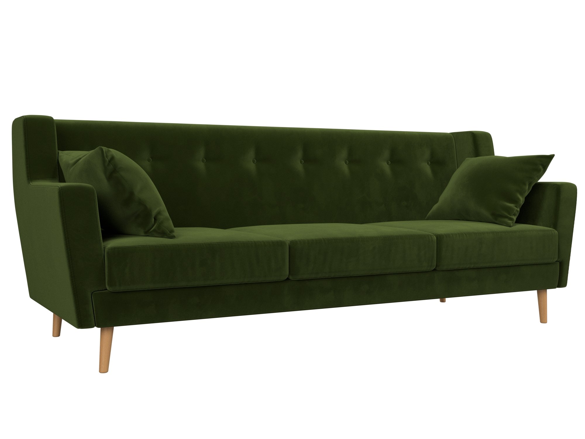 Прямой диван Брайтон 3 микровельвет зеленый