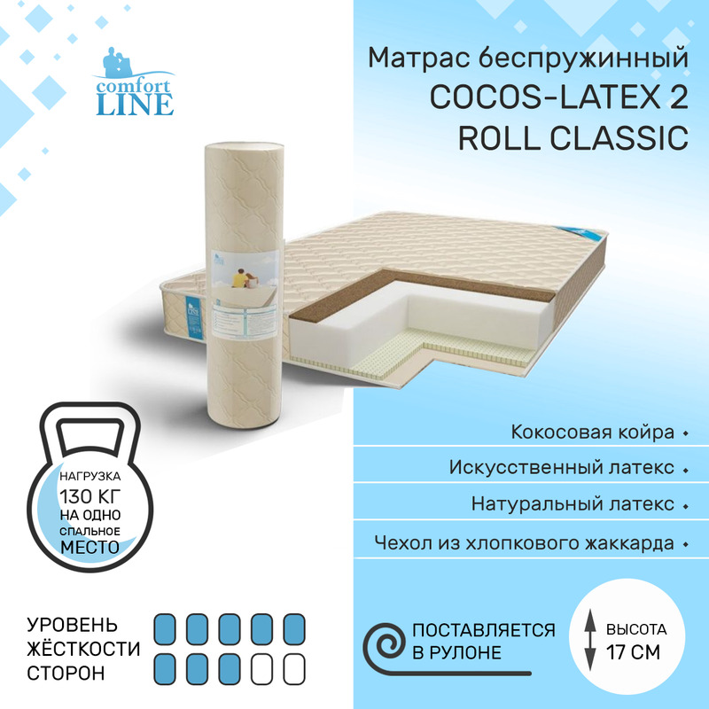 Матрас беспружинный Comfort Line Cocos-latex 2 Roll Classic 75х185, высота 17 см