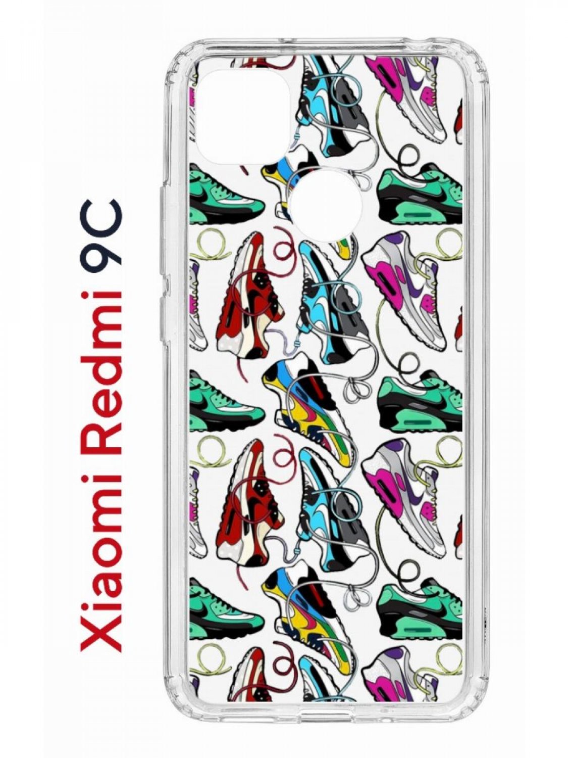Чехол на Redmi 9C Kruche Print Кроссы Nike Air Max,противоударный бампер с защитой камеры