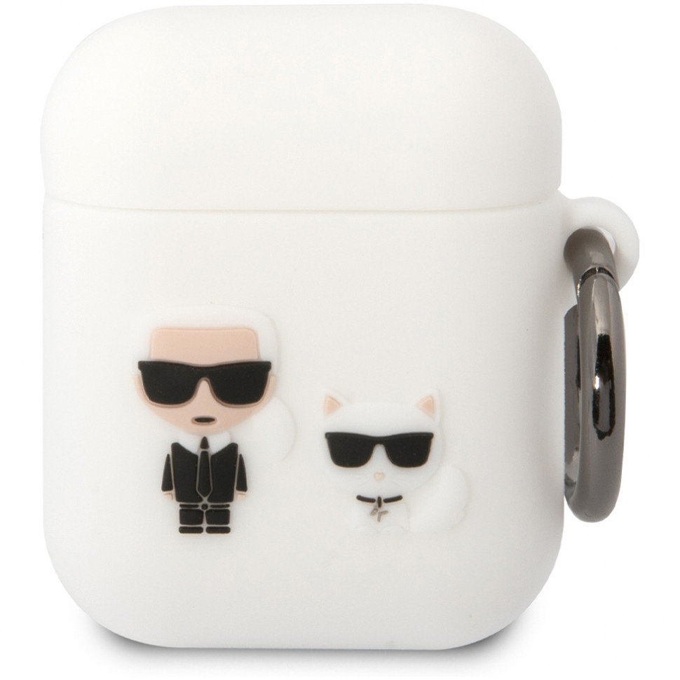 Чехол Karl Lagerfeld Silicone case with ring Karl & Choupette для AirPods 1/2, Белый