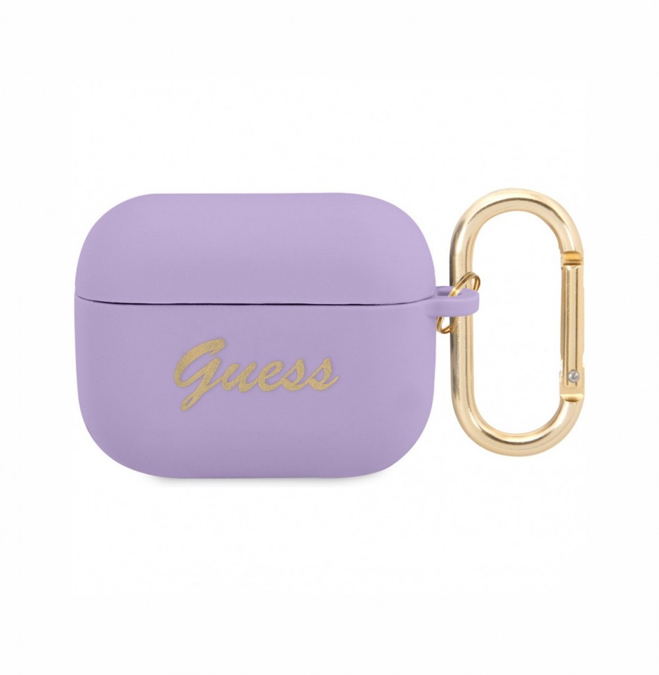 Чехол с карабином Guess Silicone Script logo для AirPods Pro, Фиолетовый