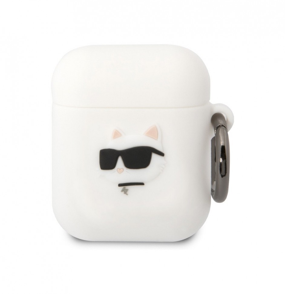 Чехол с карабином Karl Lagerfeld Silicone case NFT 3D Choupette для AirPods 1/2, Белый