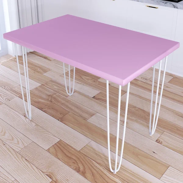 Стол кухонный Solarius Loft металл-дерево 80x70х75 розовый с белыми ножками-шпильками