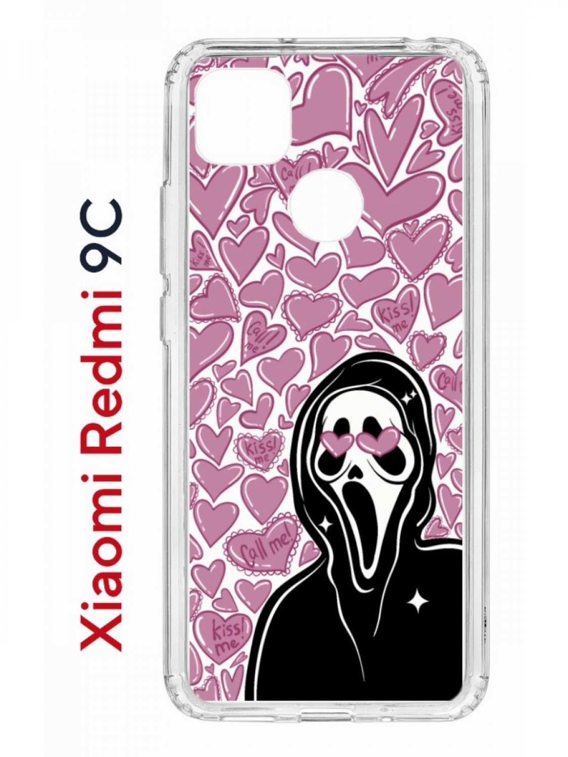 Чехол на Redmi 9C Kruche Print Любовь и Крик,противоударный бампер с защитой камеры