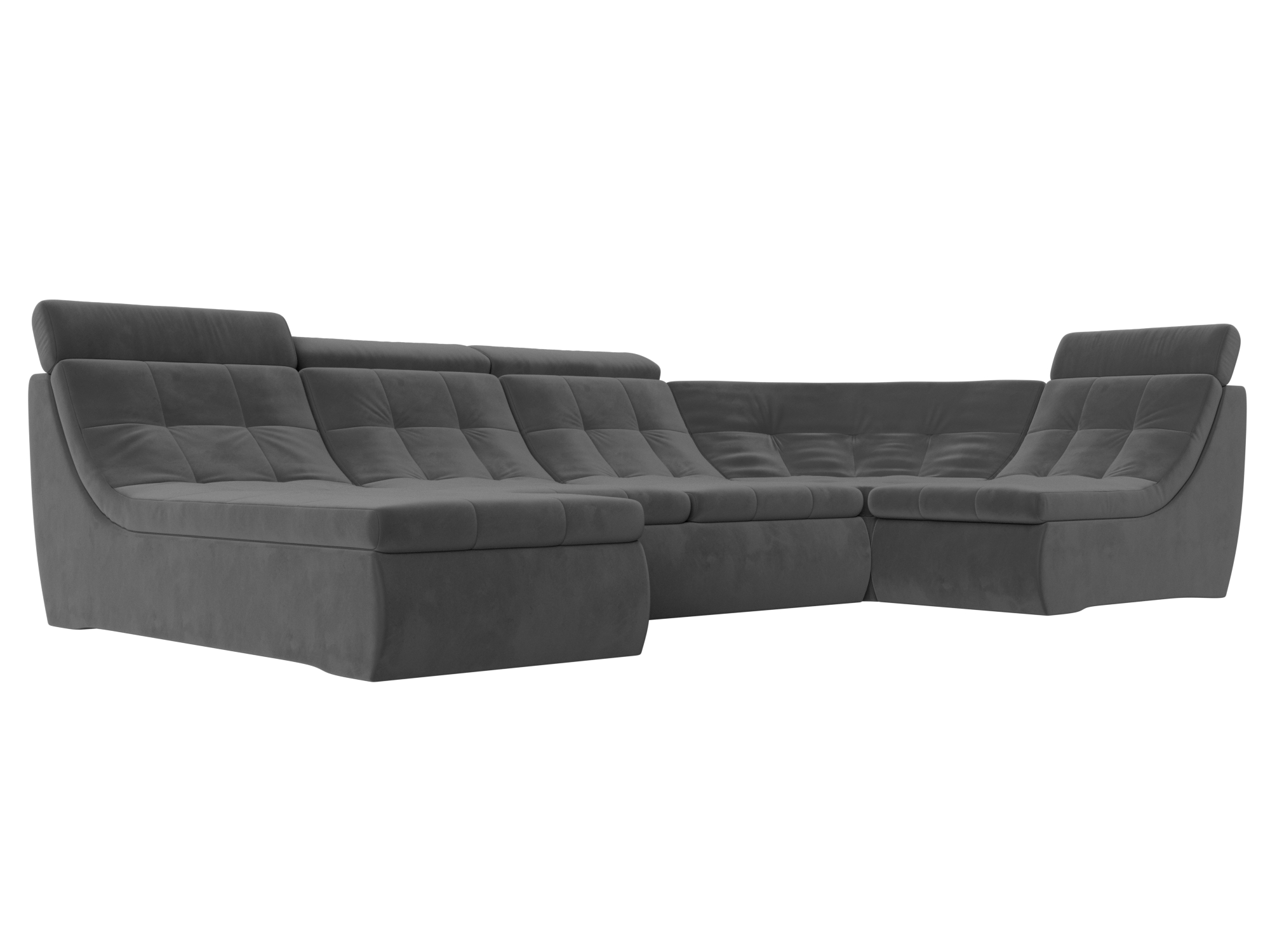 П-образный модульный диван Холидей Люкс велюр серый