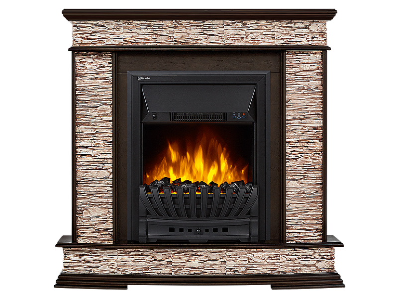 Портал Firelight Scala Classic камень сланец скалистый бурый, шпон тёмный дуб