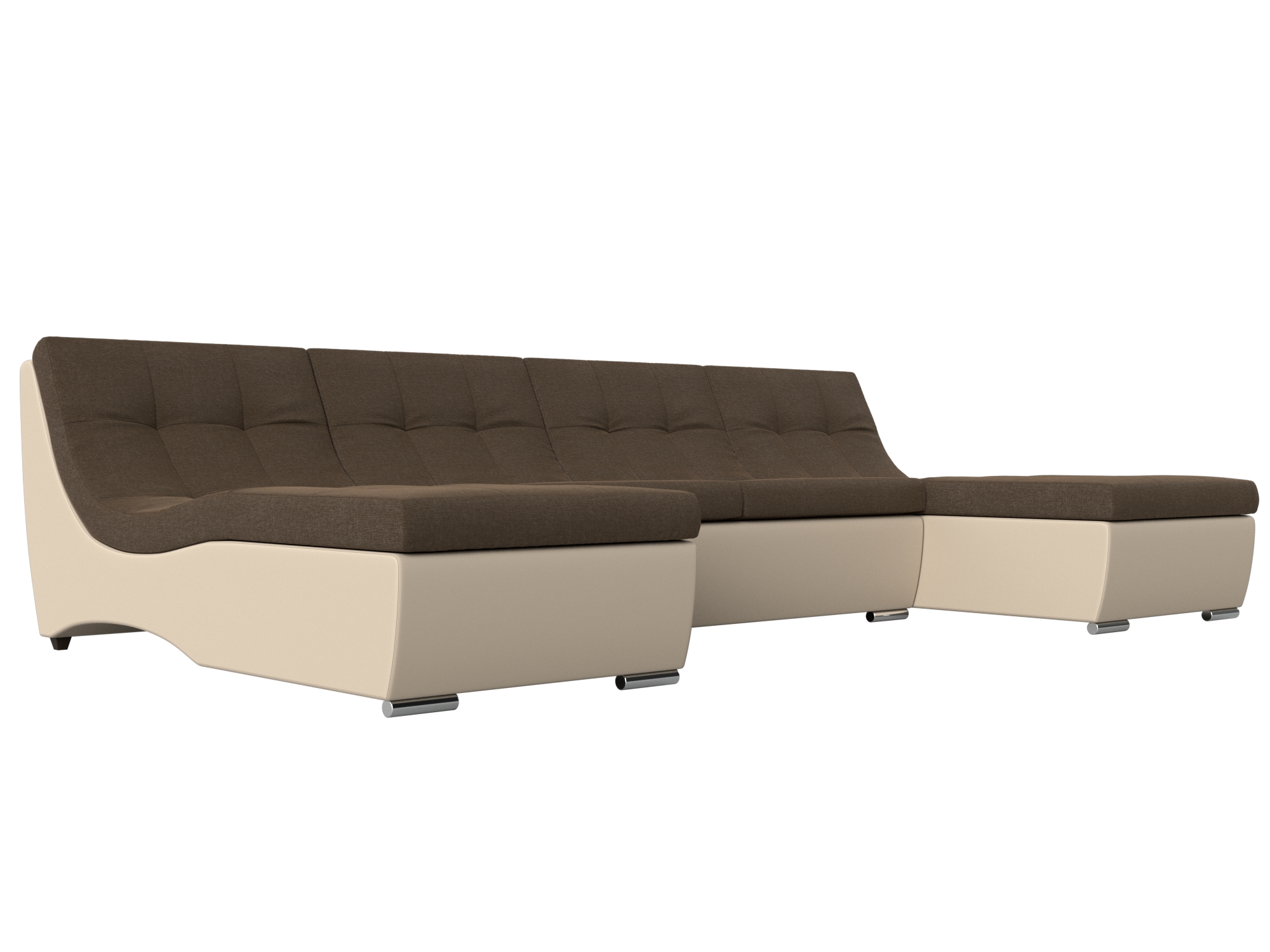 П-образный модульный диван Монреаль рогожка/экокожа коричневый/бежевый